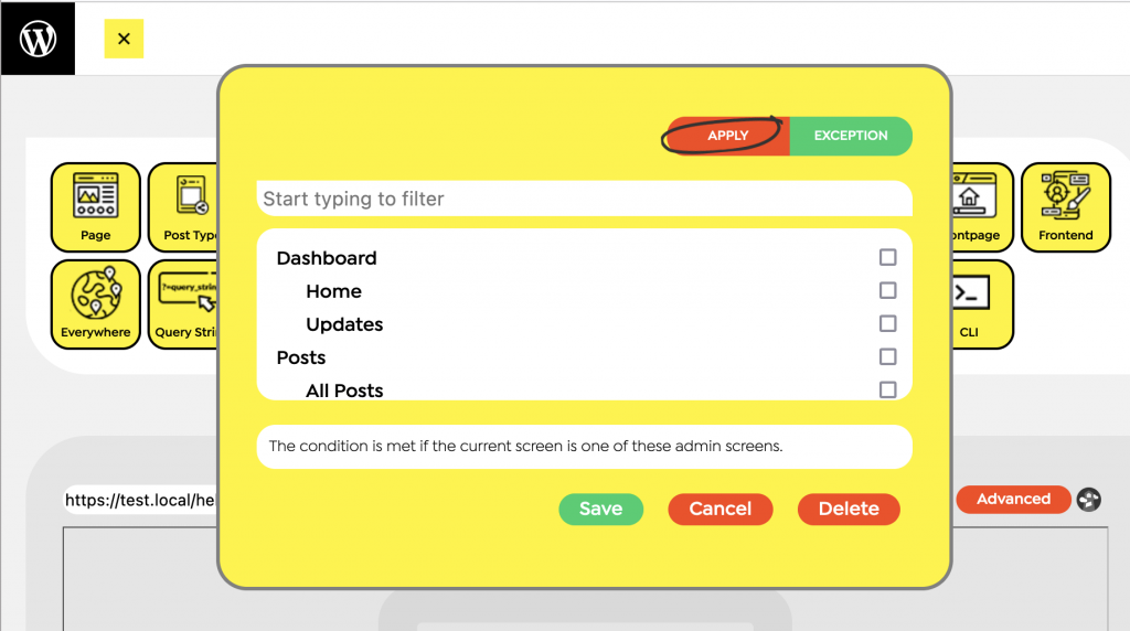 Admin pages condition – WP Shifty